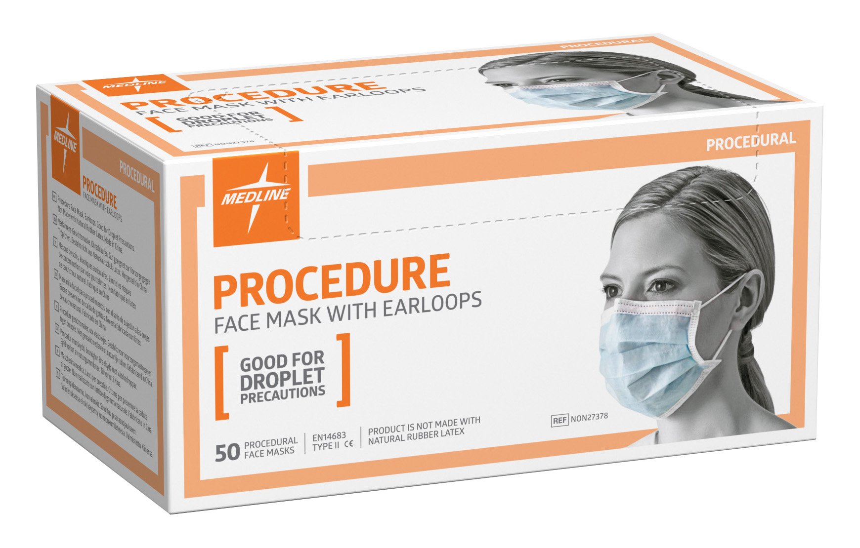 Medline NON27378 Basic Procedure Face Masks with Earloops, Polypropylene, Latex Free, Blue (Pack of 300)