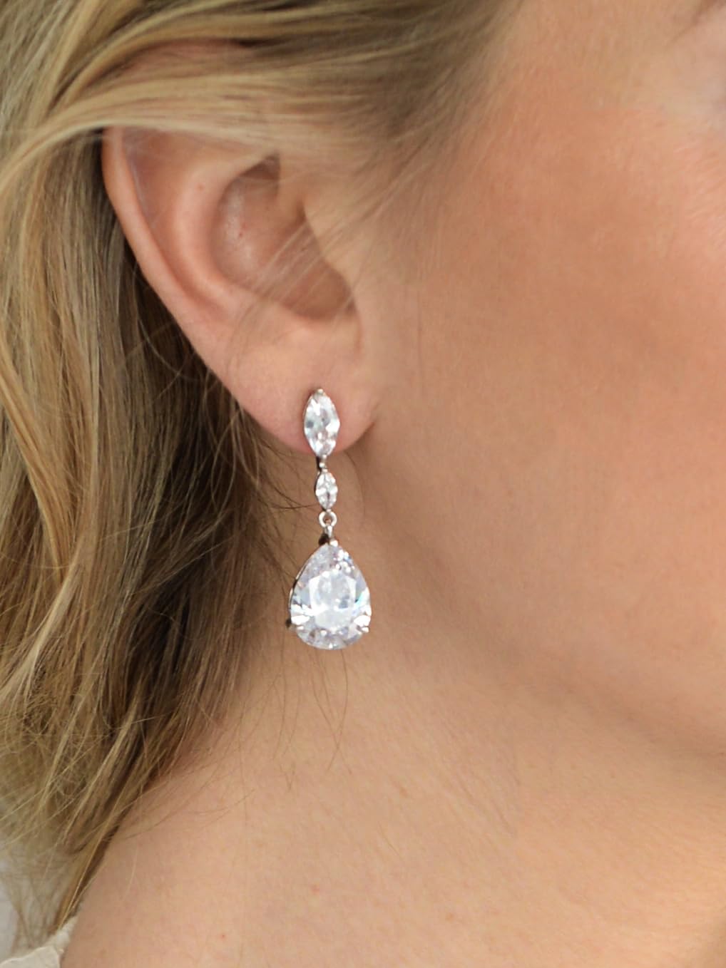 Mariell Cubic Zirconia Crystal Teardrop Dramatic Size Dangle Bridal Earring with Platinum Plating for Wedding, Bridesmaid, Prom Jewelry Gift