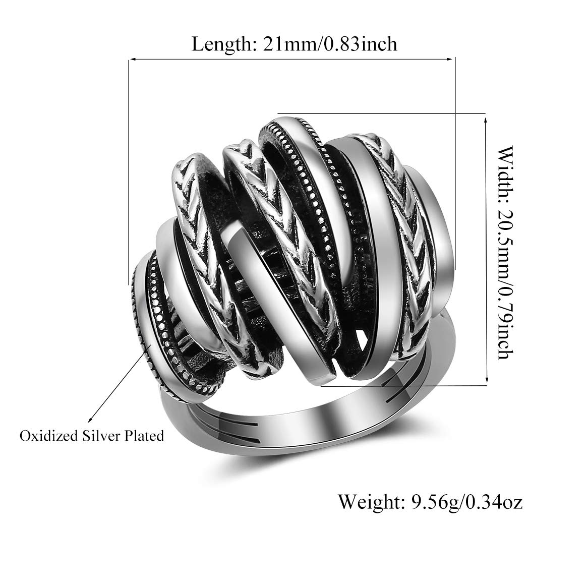 Mytys Statement Ring for Women 2 Tone Gold Designer Knot Intertwined Crossover Finger Cable Cocktail Rings Size 7