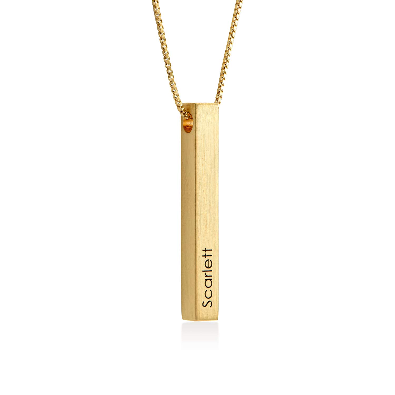 MYKA Personalized Custom 3D Bar Necklace in Matte in Sterling Silver 925 or Gold Plating - Custom Jewelry Christmas Gift for Her (Gold Vermeil)