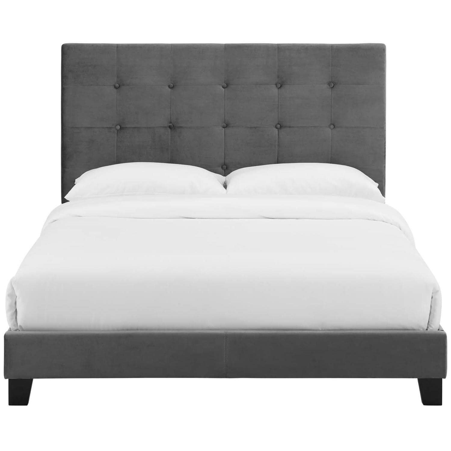 Modway Melanie Performance Velvet Upholstered Tufted Queen Platform Bed in Gray