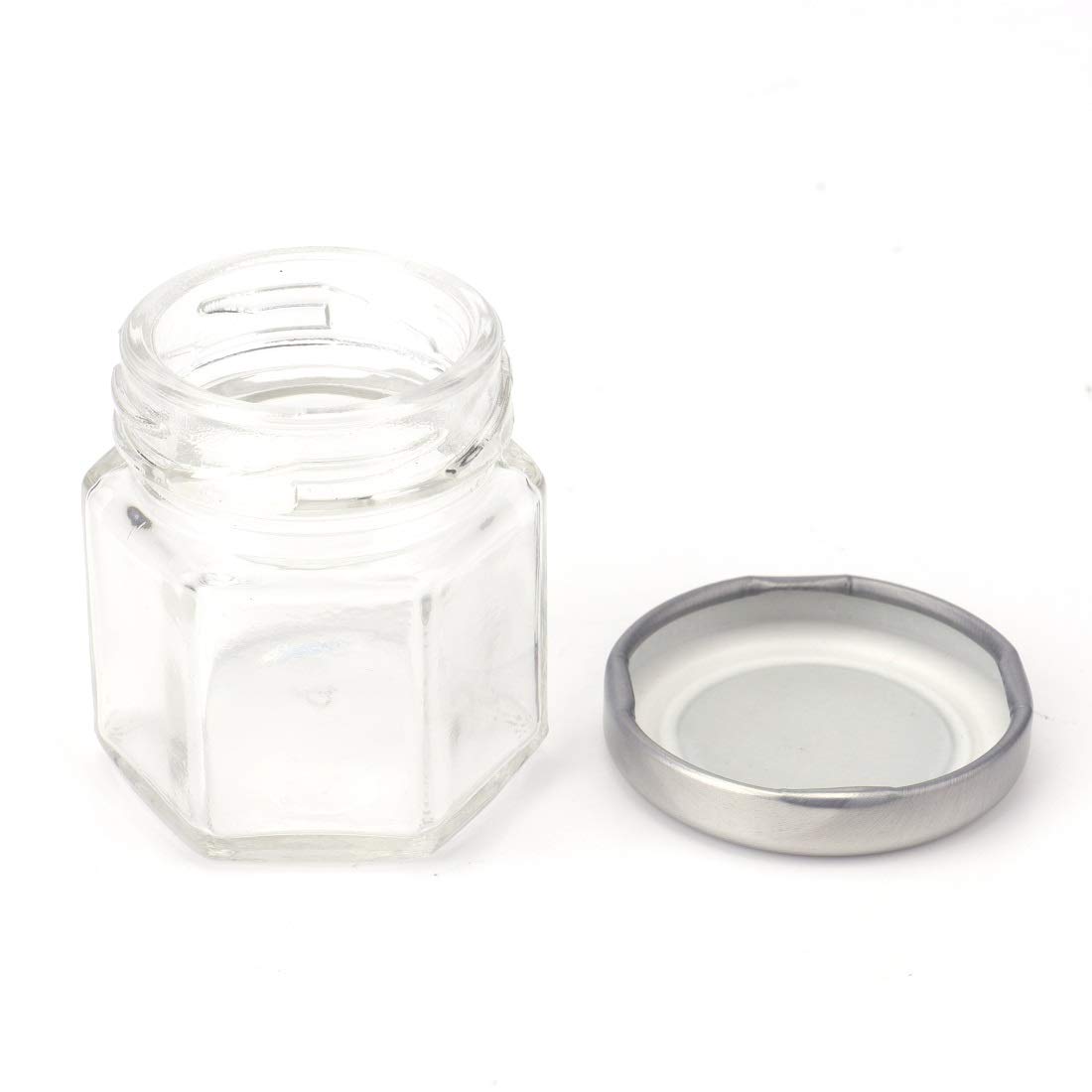 Tebery 30 Pack 1.5oz Mini Hexagon Glass Jars with Silver Lids and Labels, Honey Jars Small Spice Jars Mason Jars for Spices, Gifts, Wedding Party Favors, DIY and More