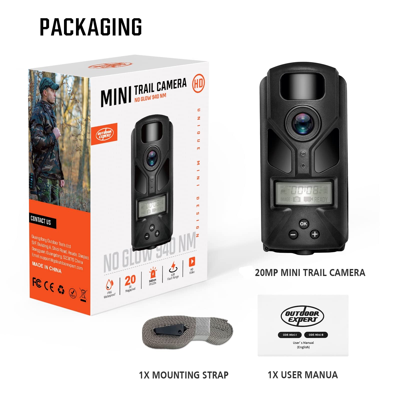 OUTDOOR EXPERT 20MP Mini Trail Camera,1080P Hunting Trail Camera with No Glow 940nm Night Vision Motion Activated IP66 Waterproof,80ft Illumination Range Hunting Game Cam for Wildlife Monitoring