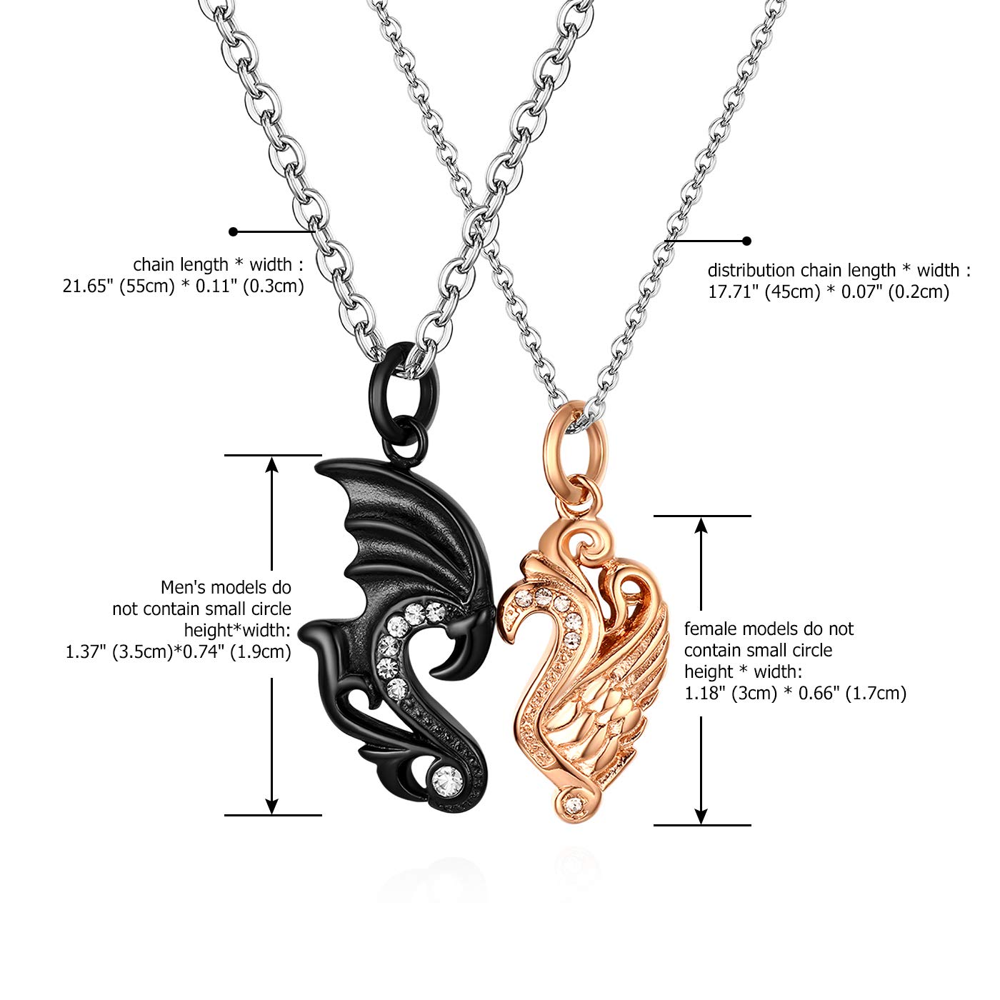 OIDEA Stainless Steel His Hers Angel Wing Pendant Necklace for Couples Valentines Day GIFTS