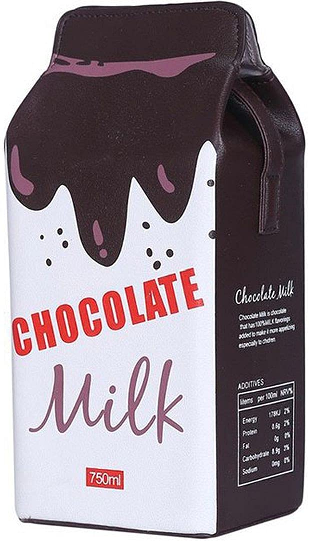 QZUnique Cow Milk Box Handbag Purse Cute Drink Cross Body Bag Women's PU Leather novelty Messenger Shoulder Bag