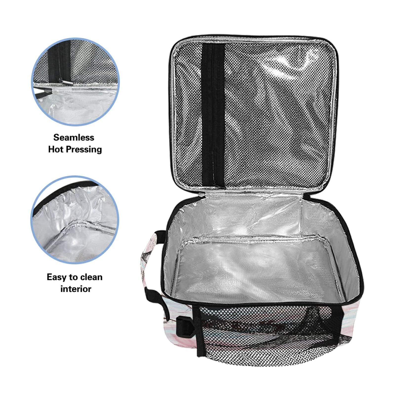 UOYO Paris Eiffel Tower Kids Lunch Box, Romantic Lunch Bag for Girls Boys Insulated Lunchbox Reusable Cooler Bag Portable Thermal Meal Tote for Office Work Back to School