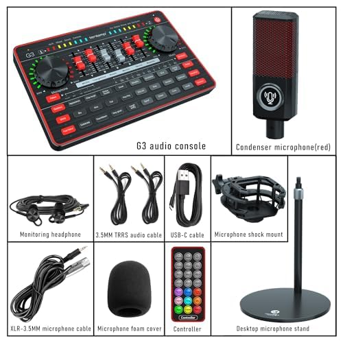 Podcast Microphone Sound Card Kit,Professional Studio Condenser Mic&G3 Live Sound Mixer/Voice Changer/Audio Interface for Streaming Recording/Singing/Tiktok/YouTube/PC