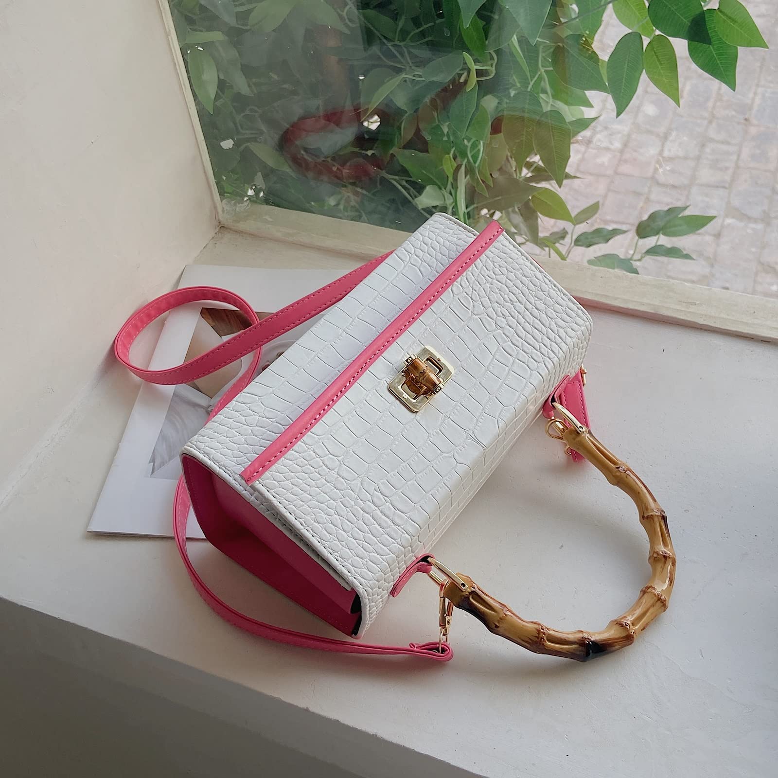 seropian Women's Small Leather Rectangular Handbag Crossbody Purse Handbag Shoulder Bag Handle Satchel Purse Boho Shoulder Bag (pink)
