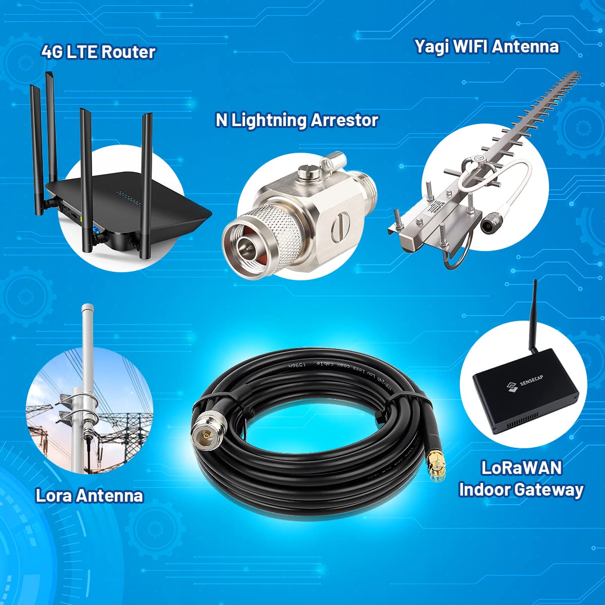 XRDS -RF Lora Antenna Cable 50FT, N Female to RP-SMA Male Ultra Low Loss KMR240 RF Cables Compatible with Helium HNT Bobcat Miner SyncroBit Gateway Sensecap Hotspot Antennas