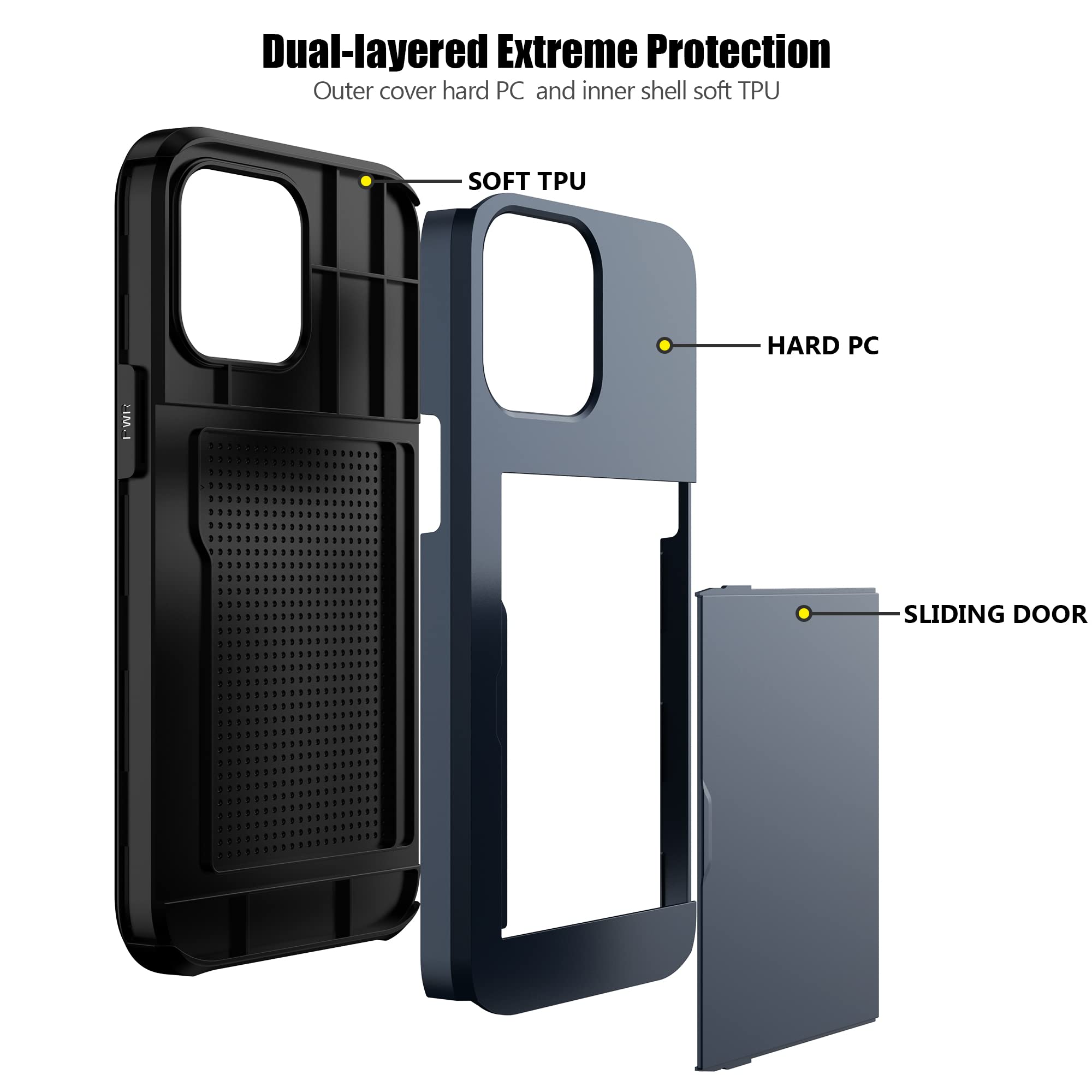 Nvollnoe for iPhone 14 Pro Max Case with Card Holder Heavy Duty Protective Dual Layer Shockproof Hidden Card Slot Slim Wallet Case for iPhone 14 Pro Max for Women&Men(Blue)