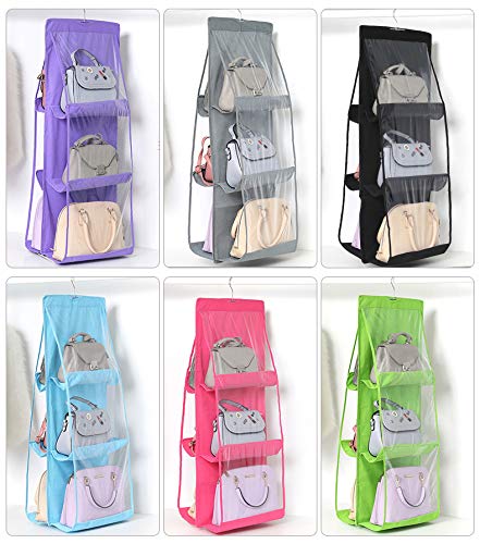 Mistshopy 6 Pocket Hanging Purse Handbag Tote Bag Organizer Storage Bag Foldable Closet Rack Bag Hanger (Grey)