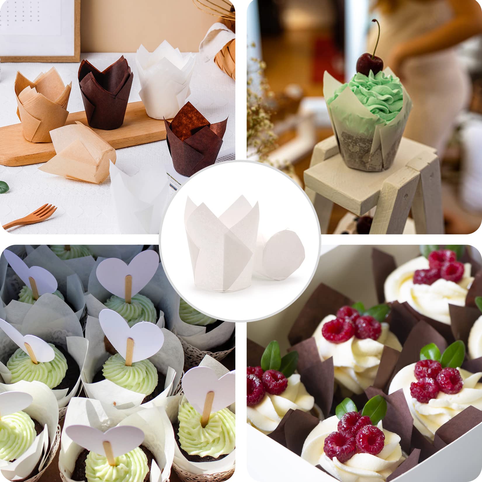 Tulip Cupcake Liners, halp·ssfm 200Pcs Muffin Baking Liners Holders Premium Baking Cups Cupcake Wrappers Christmas Cupcake Liners for Halloween Wedding Birthday Valentine Party(White)