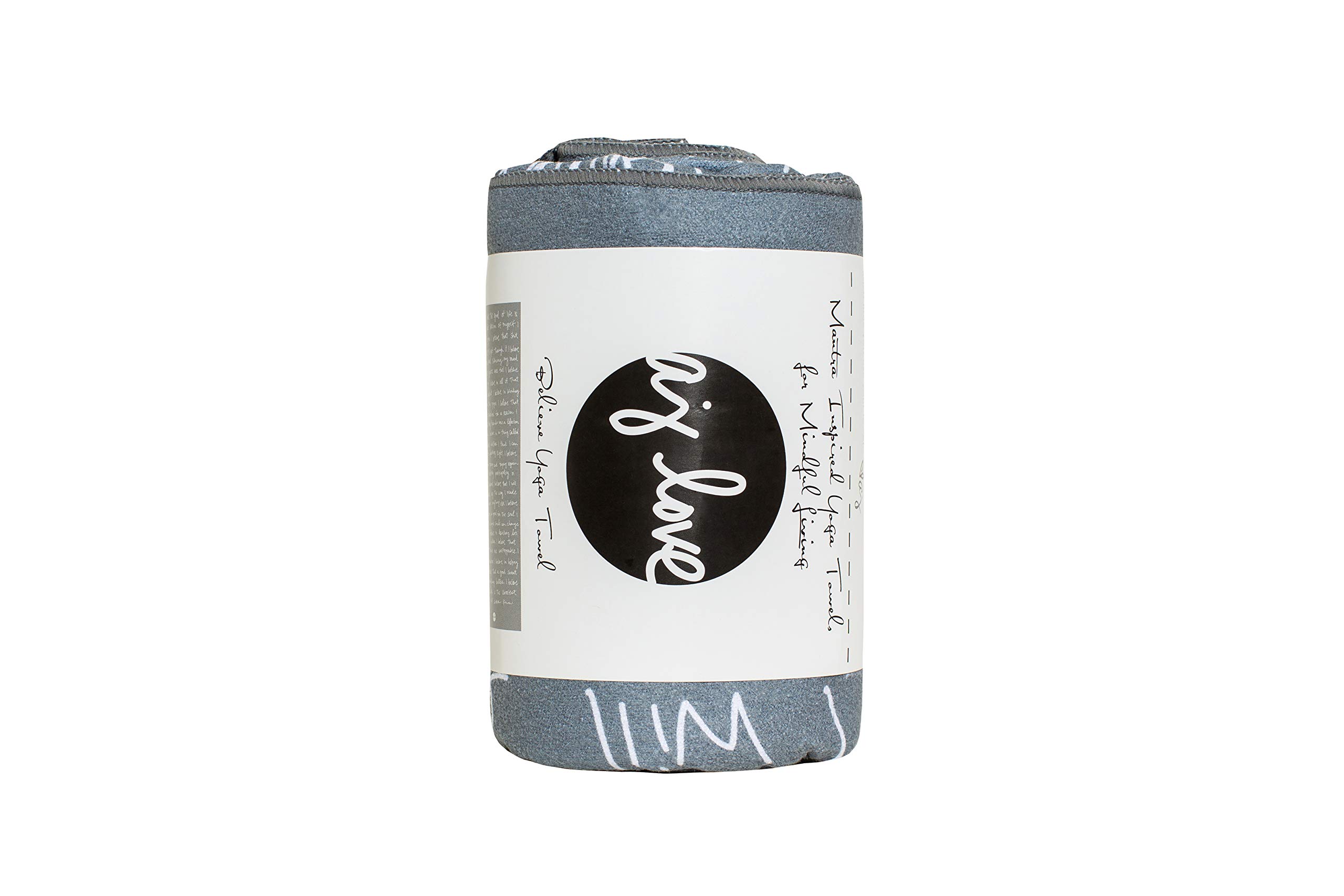 Mantra Inspired Professional Yoga Towel by aj Love | Hand Designed | High Density (Grey - Believe)