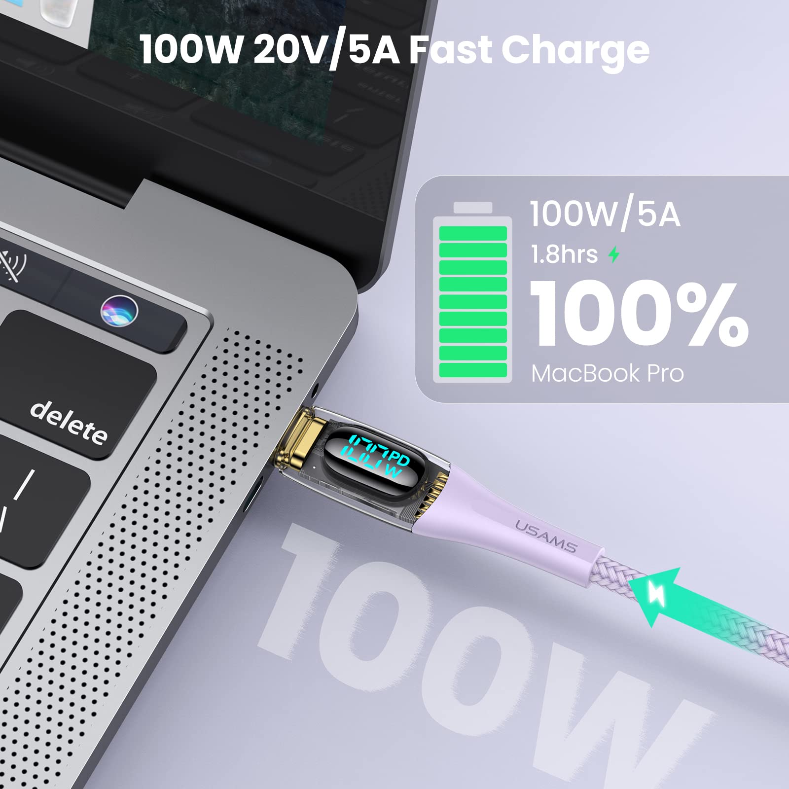 YOUSAMS 66W 3 in 1 LED Display Cord + 100W USB C to USB C Cable