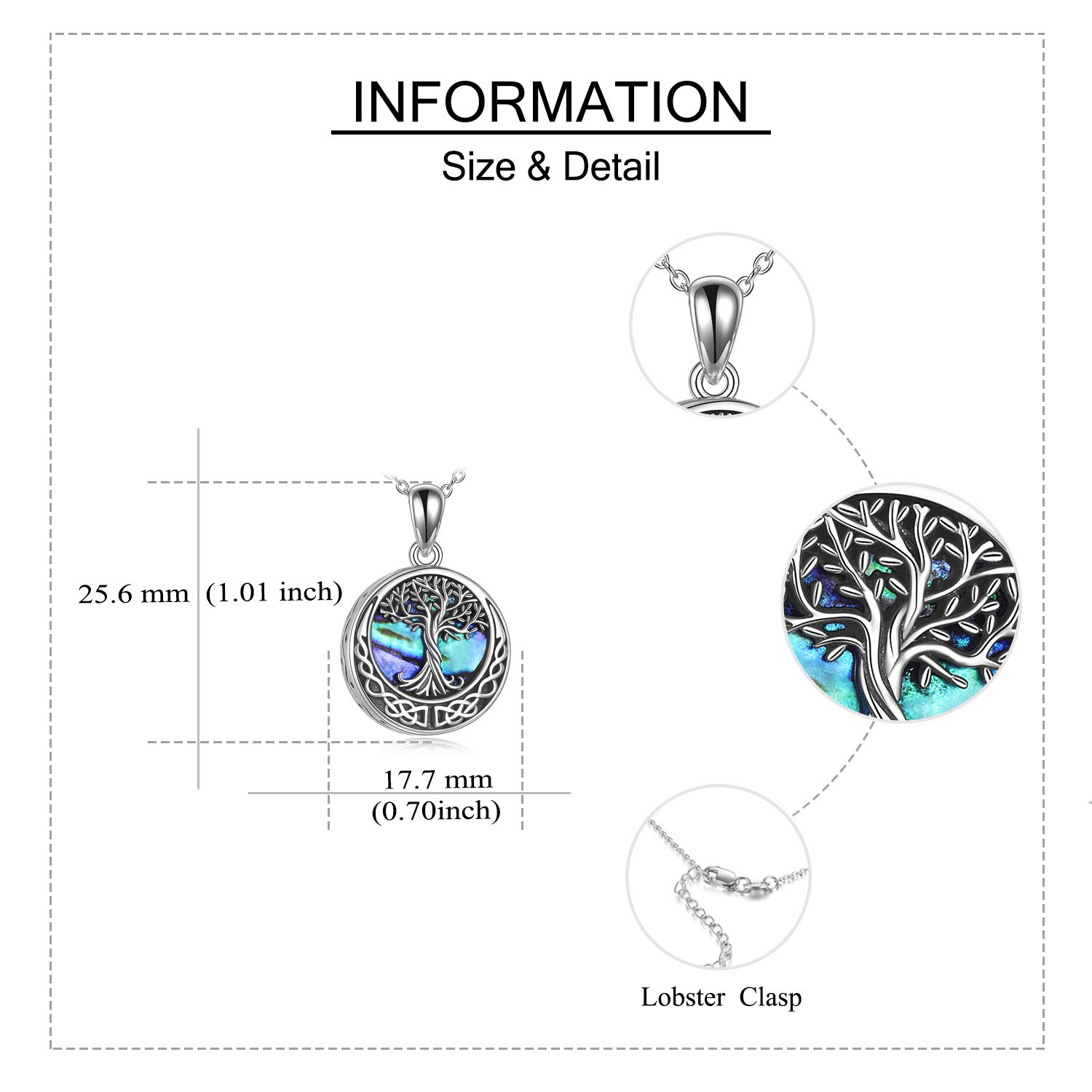 ONEFINITY Tree of Life Urn Necklaces for Ashes Sterling Silver Abalone Shell Tree of Life Cremation Jewelry for Ashes Memory Jewelry for Women Men