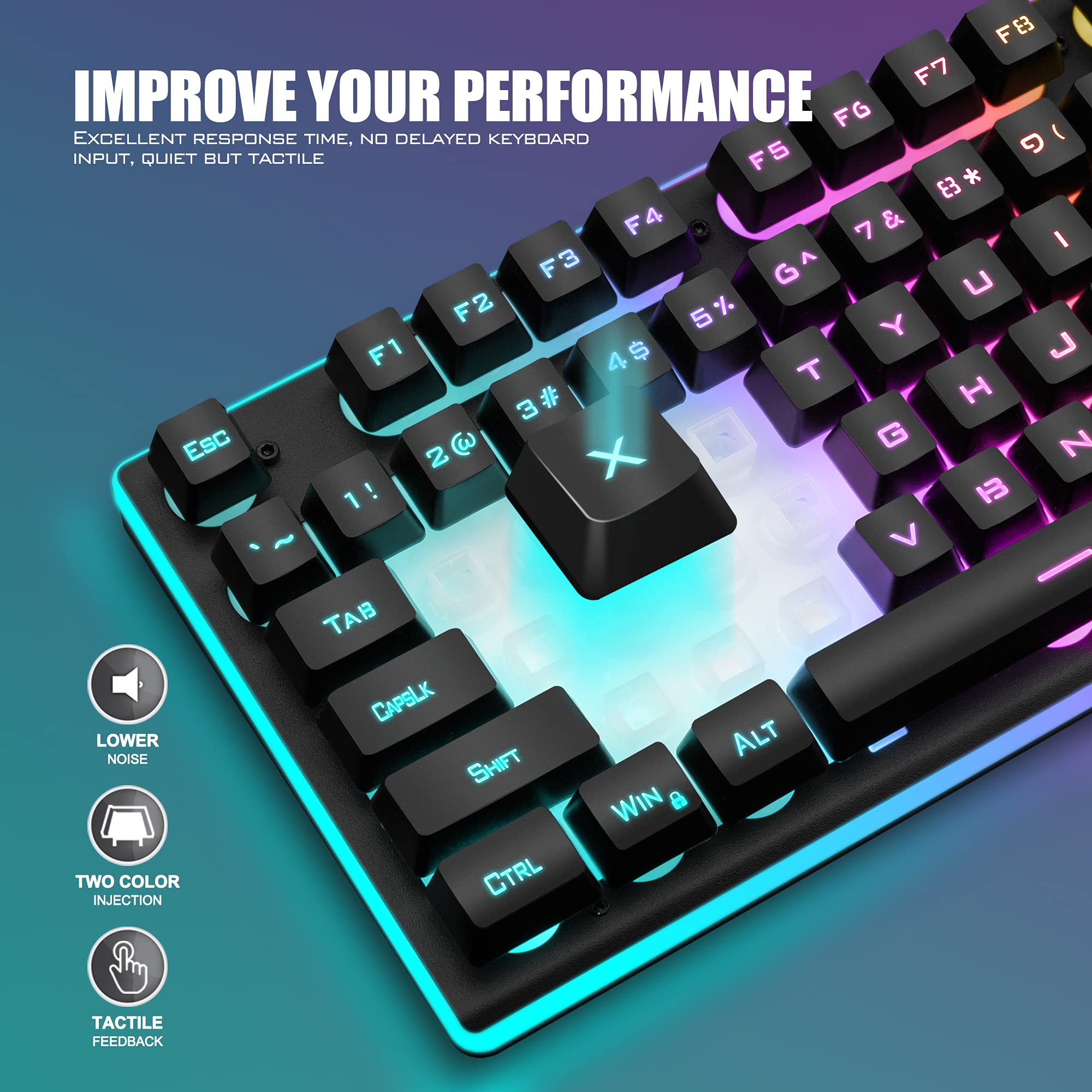 RedThunder K10 Wireless Gaming Keyboard, Rechargeable 3000mAh 2.4G LED Backlit Wireless Keyboard, Ergonomic Keyboard with Mechanical Feeling Keys for PC PS4 Xbox One Mac, Teclado Gamer, White