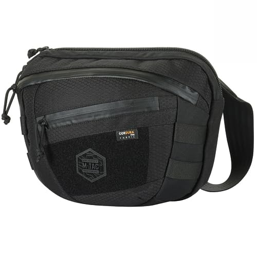 M-Tac Tactical Large Crossbody Bag for Men - Concealed Carry Sling Bag - Black CCW Chest Bag - Elite Sphaera Shoulder Bag (Hex, Loop Panel)