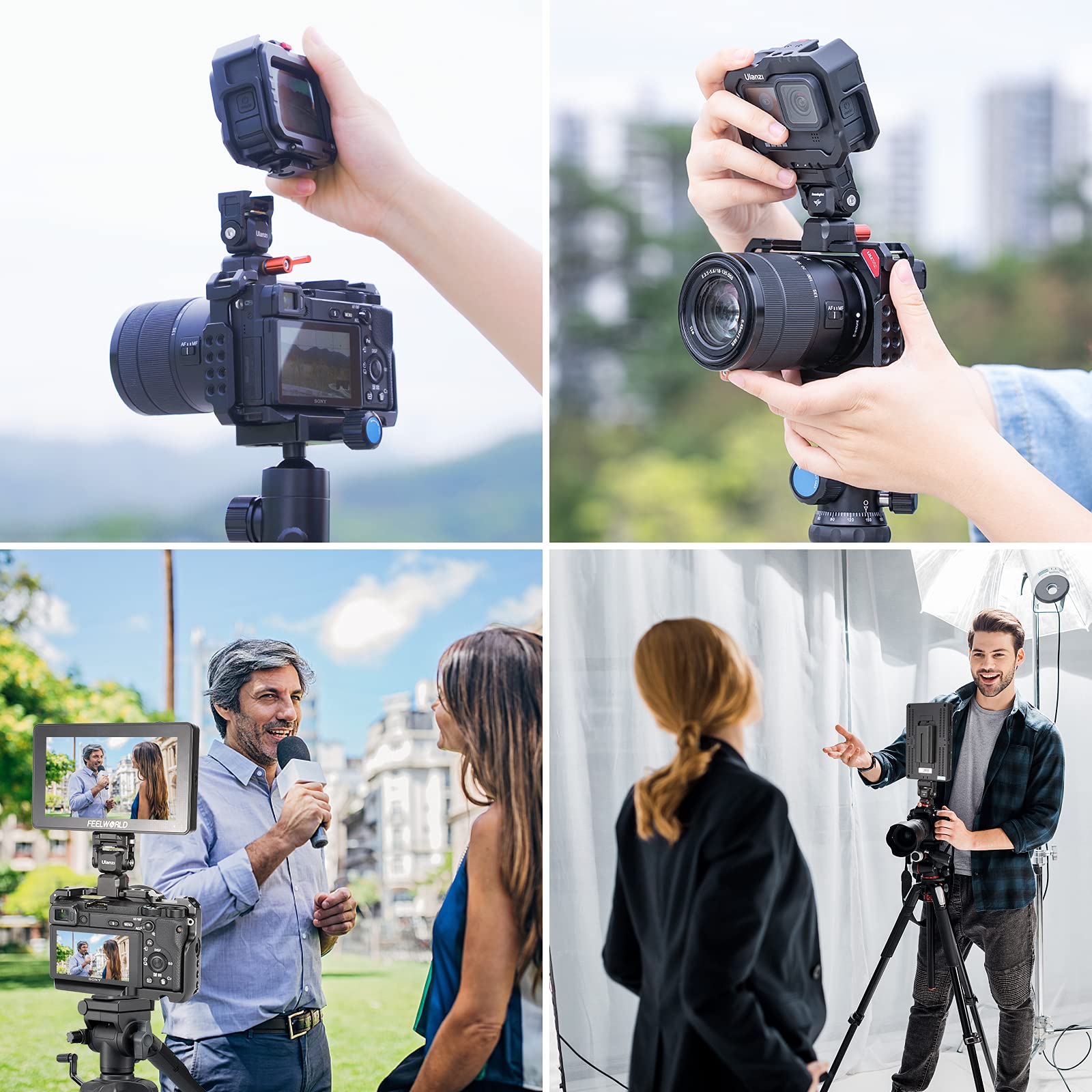 R082 Quick Release Monitor Mount 360° Adjustable NATO Rail Monitor Clamp for Camera Cage, 1/4" QR Slide Plate Video Shooting Accessories