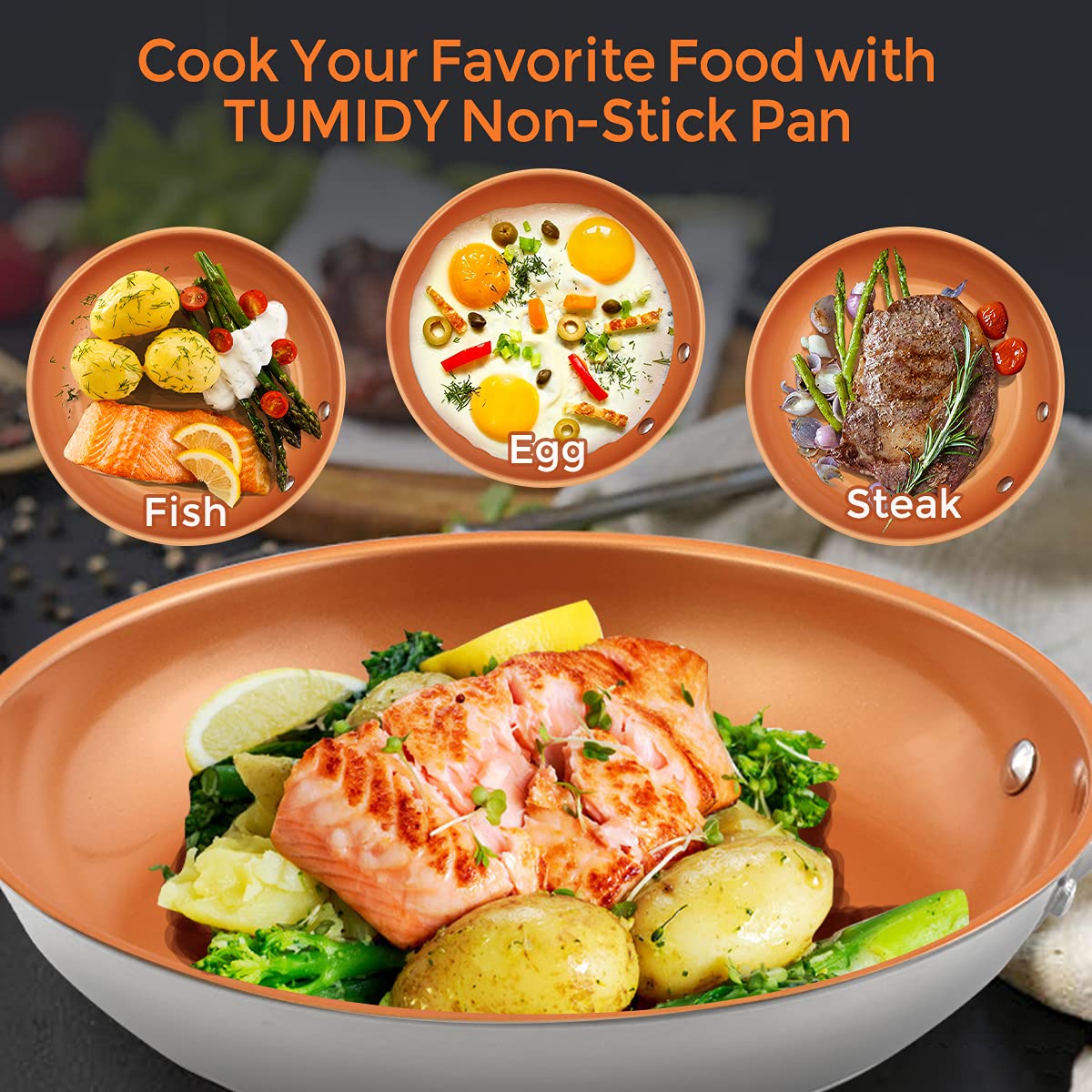 TUMIDY 8 Inch Frying Pan Nonstick Skillet with Ceramic Coating Oven Safe Stainless Steel Induction Fry Pan Include Silicone Spatula
