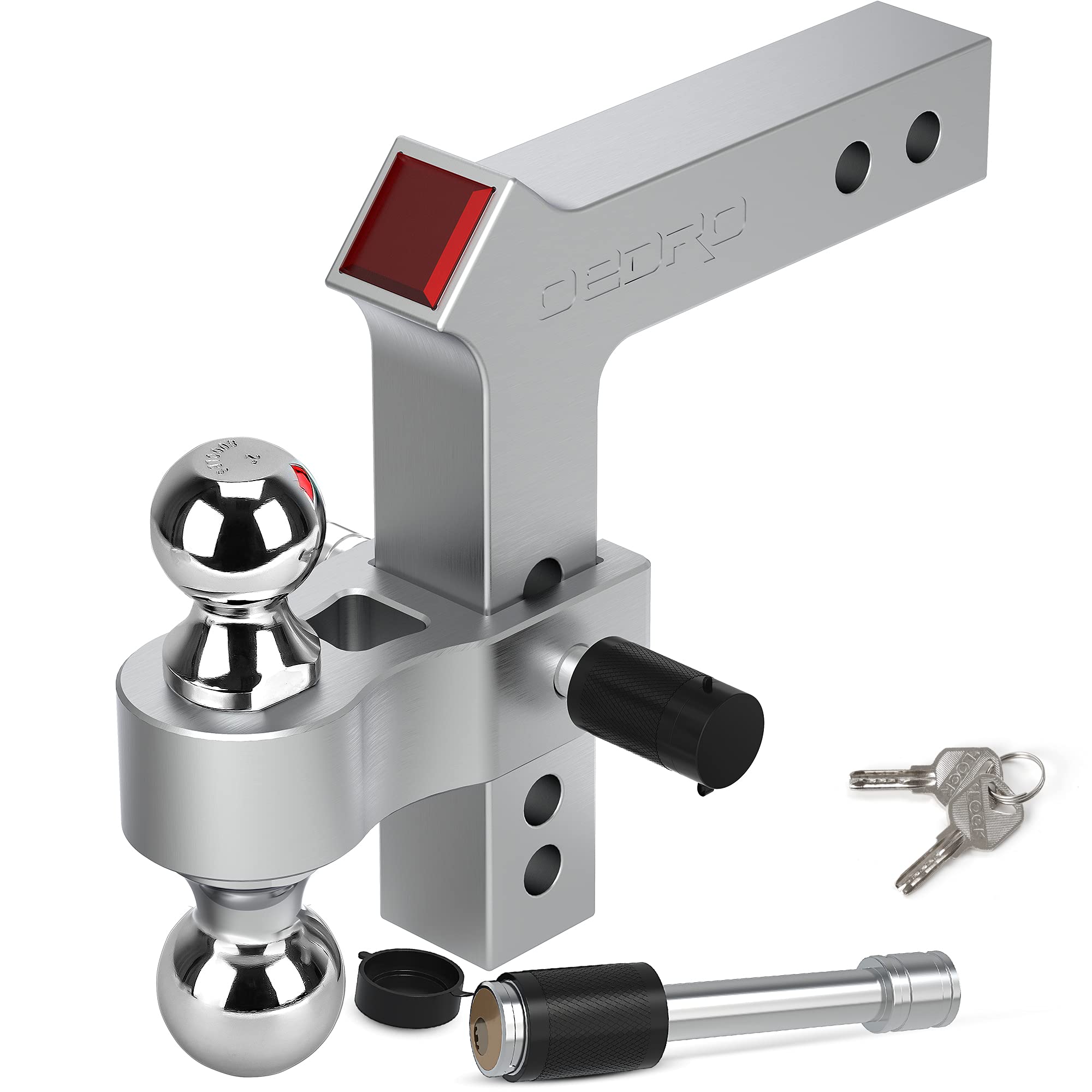 OEDRO Adjustable Trailer Hitch, 8 Inch Drop Hitch Ball Mount Fits 2 Inch Receiver, Forged Aluminum Towing Hitch, 2" & 2-5/16" Tow Balls with Double Pin Key Locks, 10,000lbs.