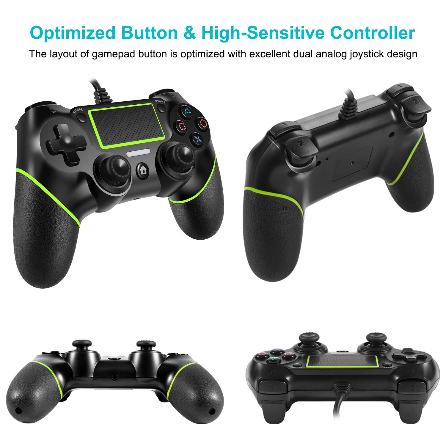 PomisGam Wired Controller Compatible for PS4 Playstation 4/pro/Slim/PC Windoews(7.8.10)/Steam,Professional USB Wired Gamepad Compatible for PS4 (6.5ft Cable Length)