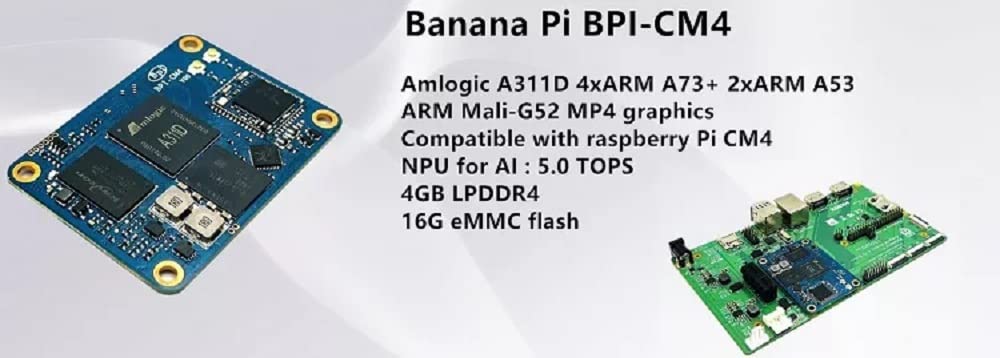 youyeetoo Banana Pi BPI-CM4,Raspberry Pi CM4 Compatible, Amlogic A311D Quad Core ARM Cortex-A73, 4G LPDDR4 16G eMMC Onboard WIFI5,Minipcie 26PIN Run Android Armbian Linux (BPI-CM4)