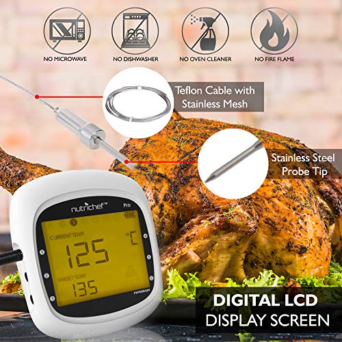 Upgraded Barbecue Thermometer Temperature Probes - 2 Pcs Stainless Steel for NutriChef PWIRBBQ80 Bluetooth Wireless BBQ Digital Thermometer - Works w/ All Kinds of Meat - NutriChef