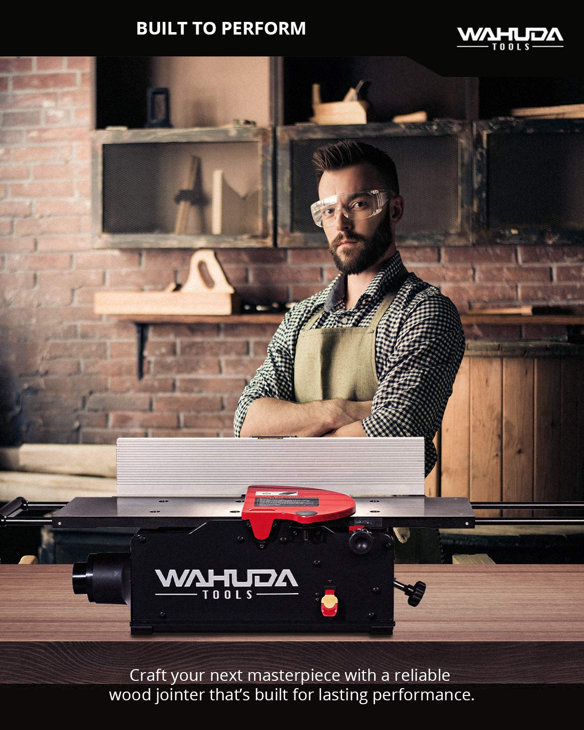 Wahuda Tools Jointer - 10-inch Benchtop Wood Jointer, Spiral Cutterhead Portable Jointer, Cast Iron Tables w/Pull Out Extensions, 4-Sided Carbide Tips & 12amp Motor, Woodworking Tools (50110CC-WHD)