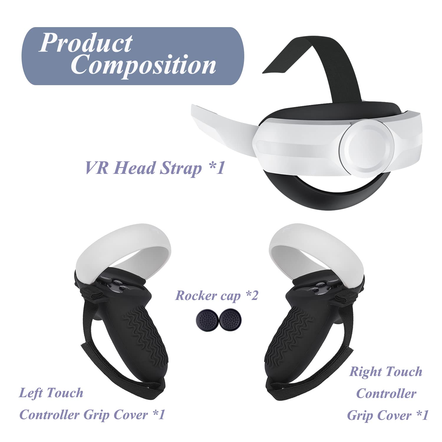 Tsrwuily Adjustable Head Strap vr Oculus Quest 2 Accessories, Built-in 5000 mAh Battery Adjustable Meta Quest 2 Elite Strap with Silicone Grip Cover, Oculus Quest 2 Accessories Battery Pack