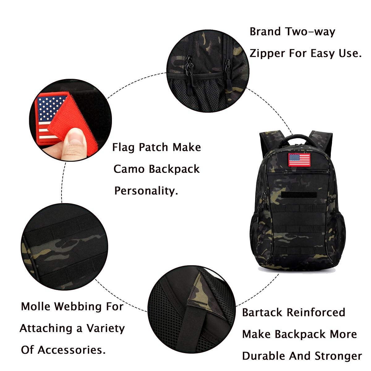 outdoor plus Camo Backpack,Military Teen Boys Backpacks for School, Army Bookbag with USB Charging Port,40L