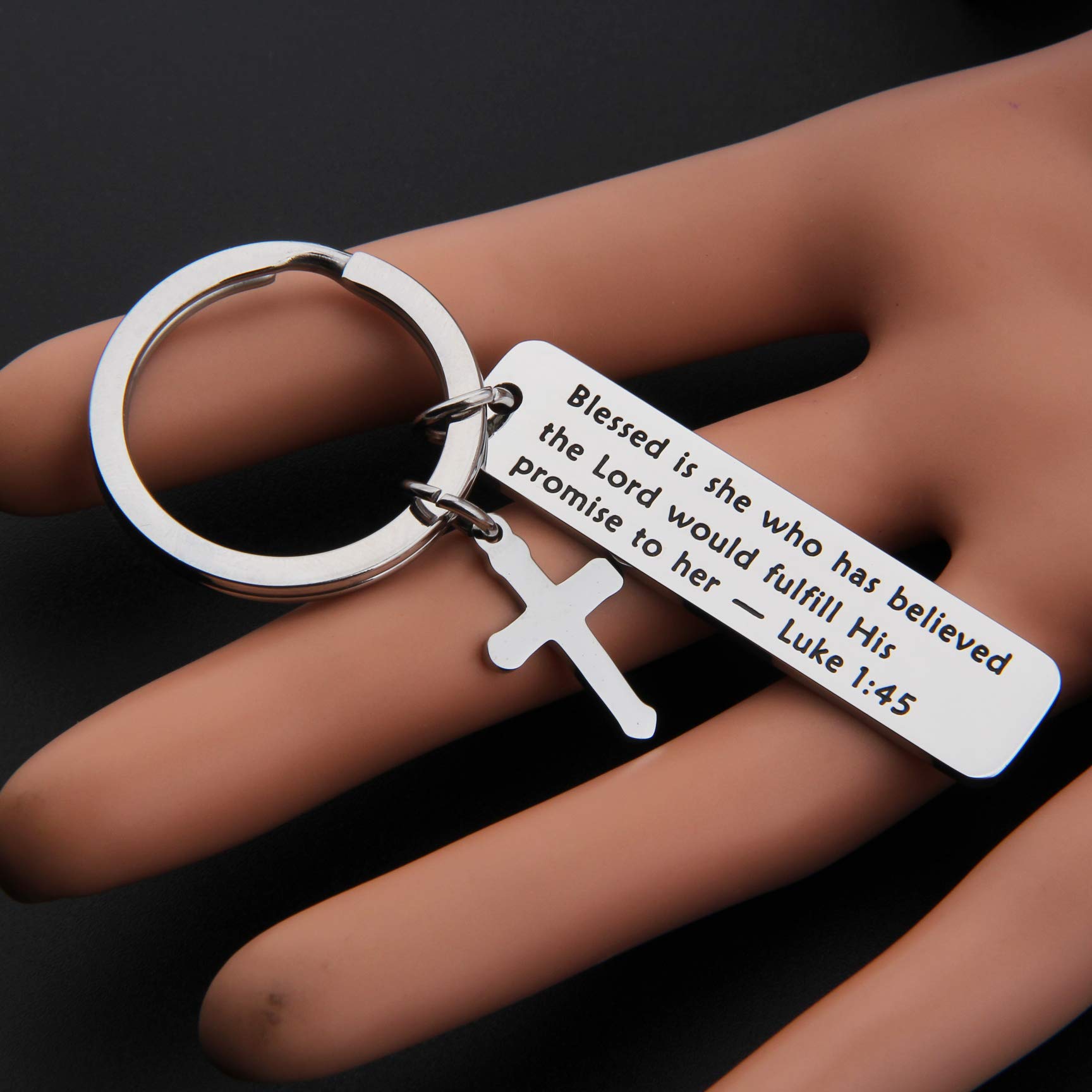MAOFAED Religious Jewelry Bible Verse Keychain Blessed is She Who Has Believed The Lord Would Fulfill His Promise to Her