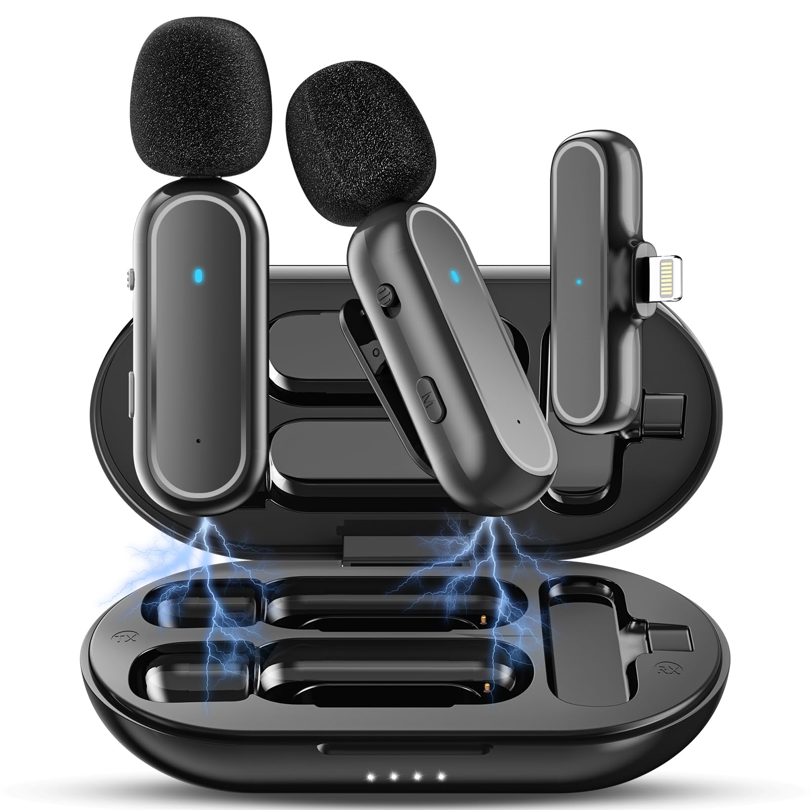 TYUOBOX Mic (2 TX + 1 RX + Charging Case), Wireless Lavalier Microphone, Noise Cancellation, Wireless Microphone for iPhone, ipad, Record Interview, Vlogs-70 ft Transmission,12H Battery Life