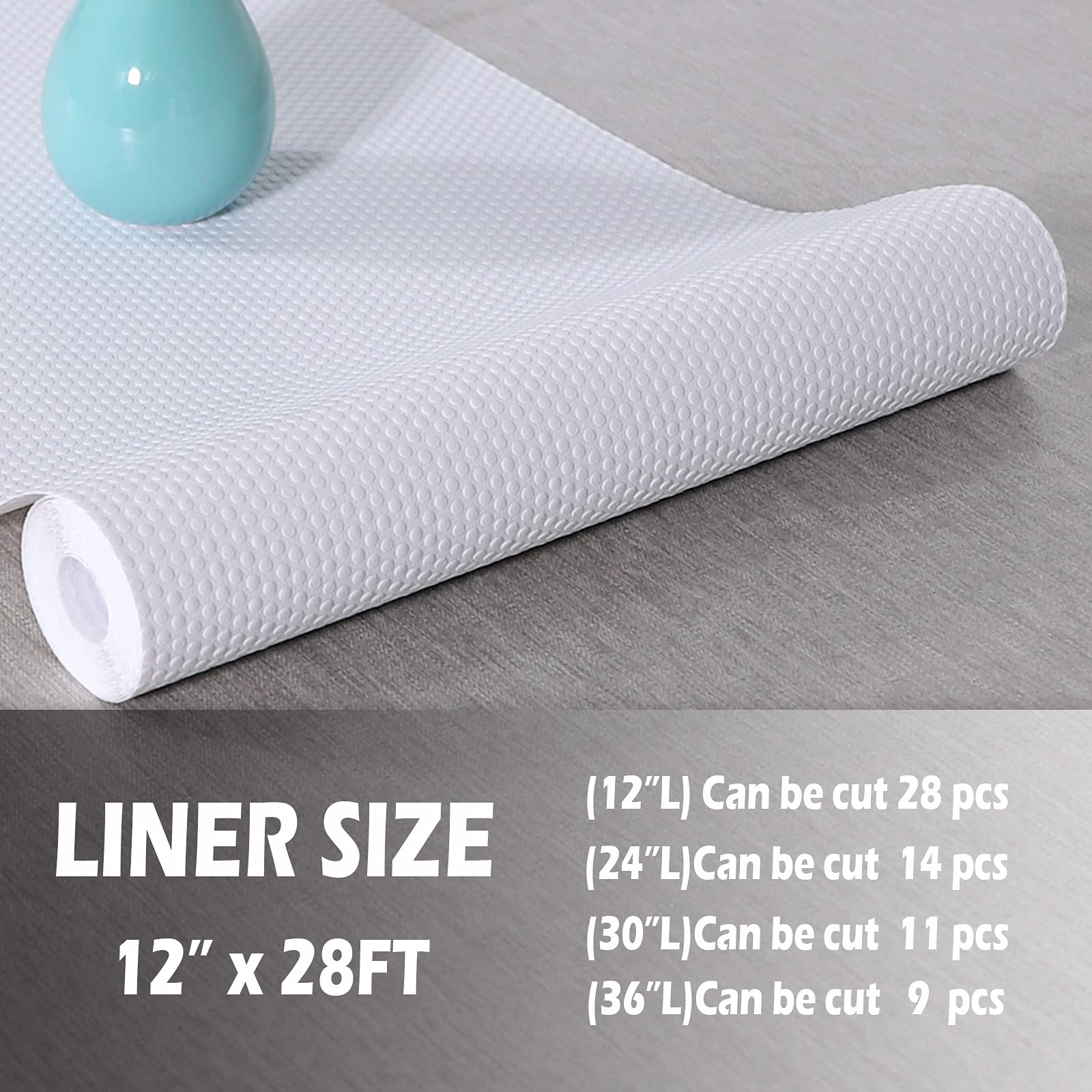 Shelf Liner Drawer Liner White, Waterproof Kitchen Cabinet Liner, 12 x 338 Inch Roll, Non-Slip, Easy to Cut, Washable Pantry Shelves Liners