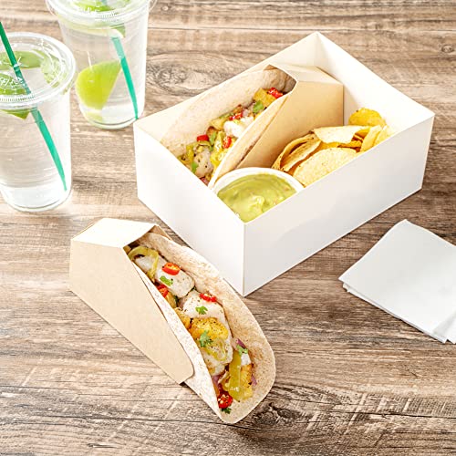 Restaurantware Bio Tek 6 .25 x 2 x 3.75 Inch Single Taco Holder 200 Greaseproof Stand Up Taco Holder - Large Self-Standing Kraft Paper Paper Taco Holder Freezable