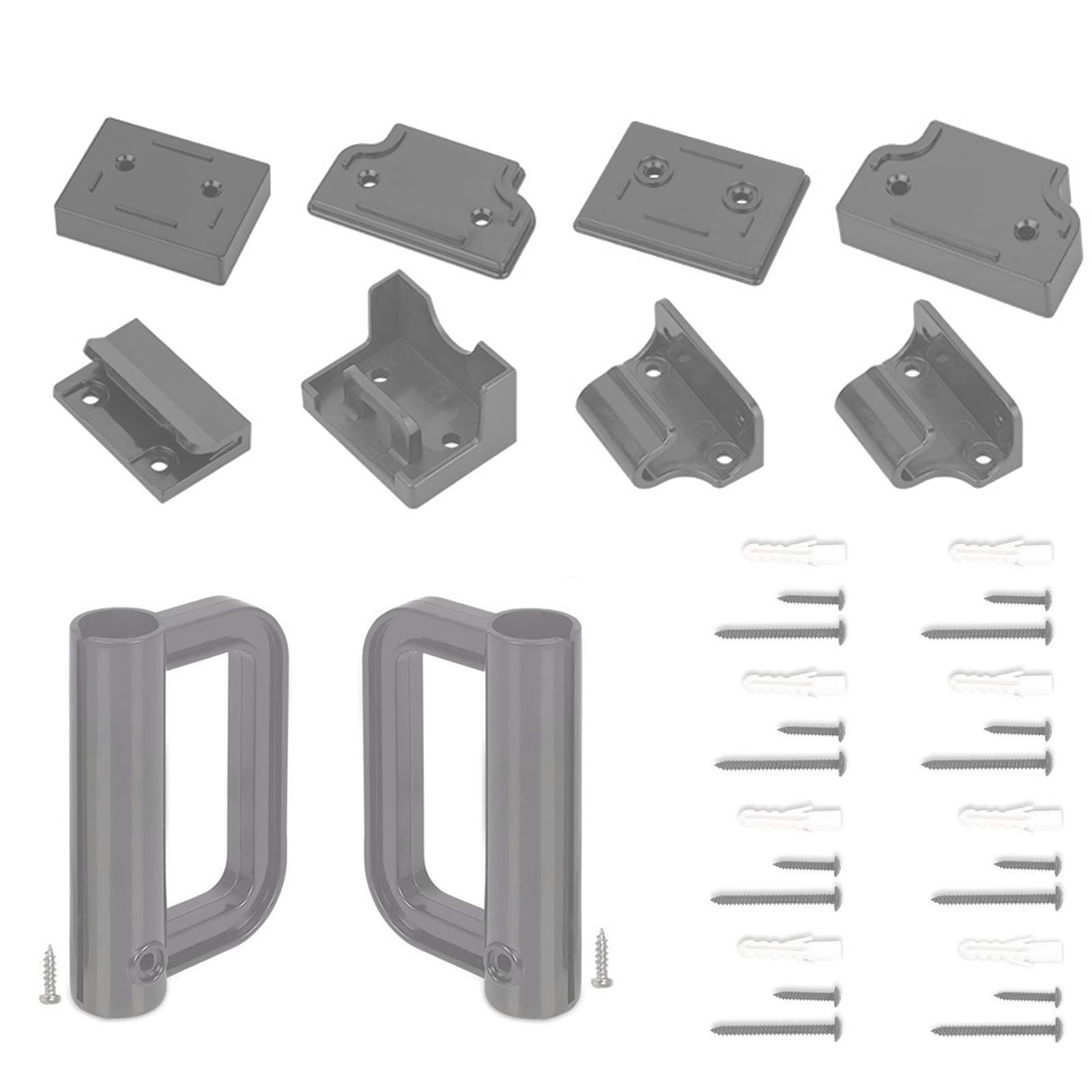 Retractable Baby Gate Hardware Replacement Parts Grey, Including Full Set Wall Mounting Accessories Brackets Baseboard Spacer One Set Handle Attached, Screws