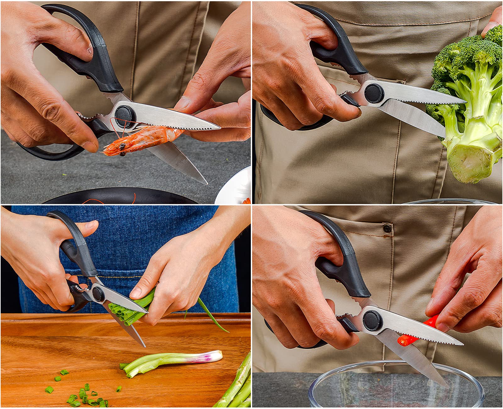 Multifunction Kitchen Scissors 2-Piece Set WELLSTAR, Heavy Duty Food Shears for Chicken Meat Vegetable Fish Herb Poultry Stainless Steel Cooking Scissors with Comfortable Handle Scissors Set (Black)
