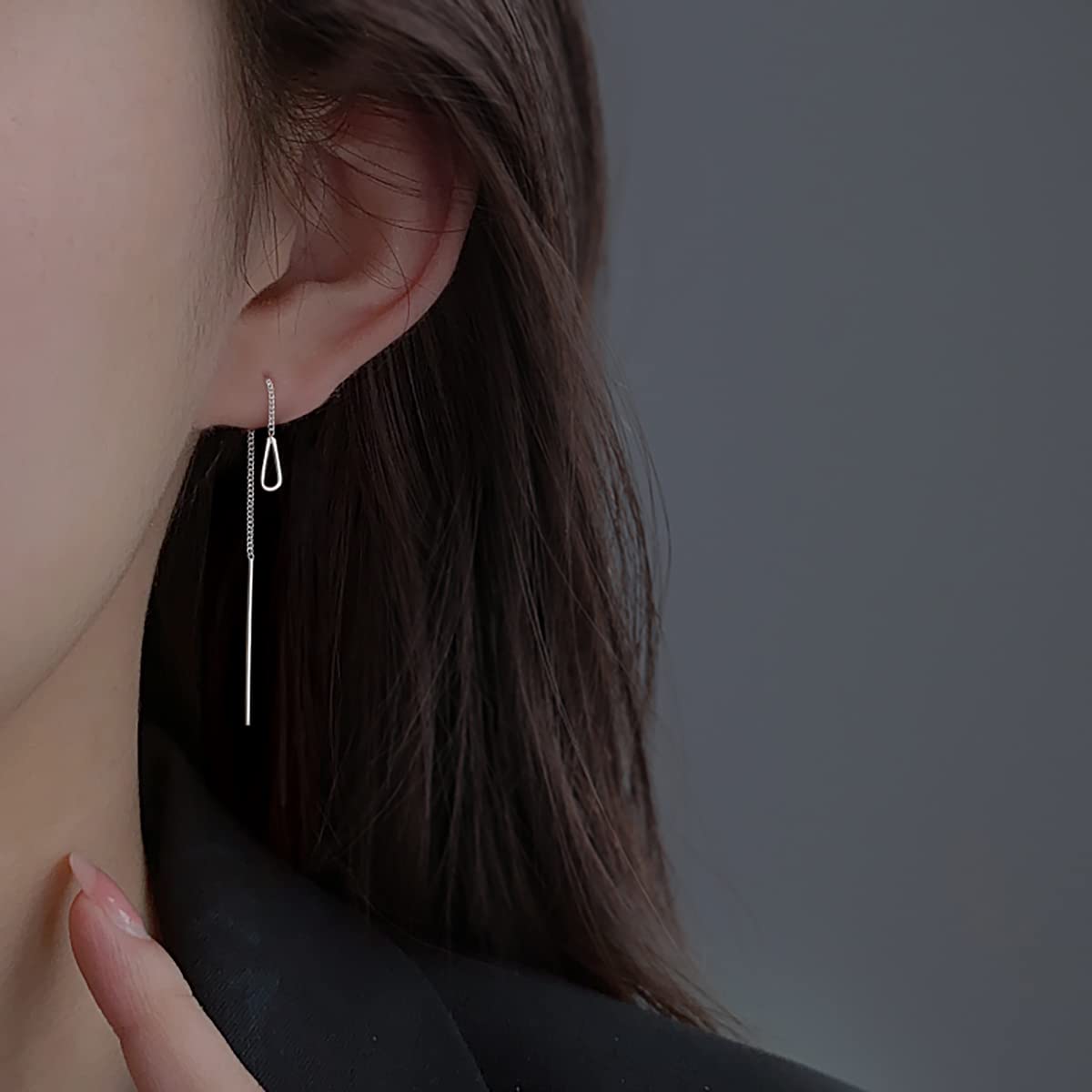 SLUYNZ 925 Sterling Silver Chain Threader Earrings Dangle for Women Teen Girls Long Dangle Earrings Line Earrings Tassel (A-Silver)