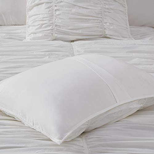 Madison Park Comforter Set-Textured Luxury Design All Season Down Alternative Bedding, Matching Sham, Decorative Pillows, King (104 in x 92 in), Delancey, Cotton Ruched White, 4 Piece