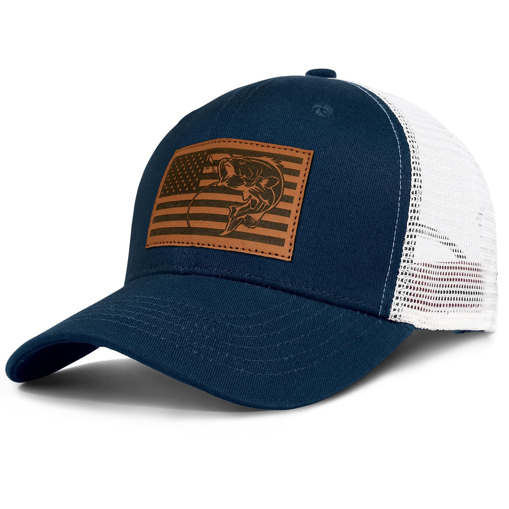 Simocked Fish American Flag Trucker Hat Fishing Hat - Fishing Gifts for Men - Snapback Baseball Cap