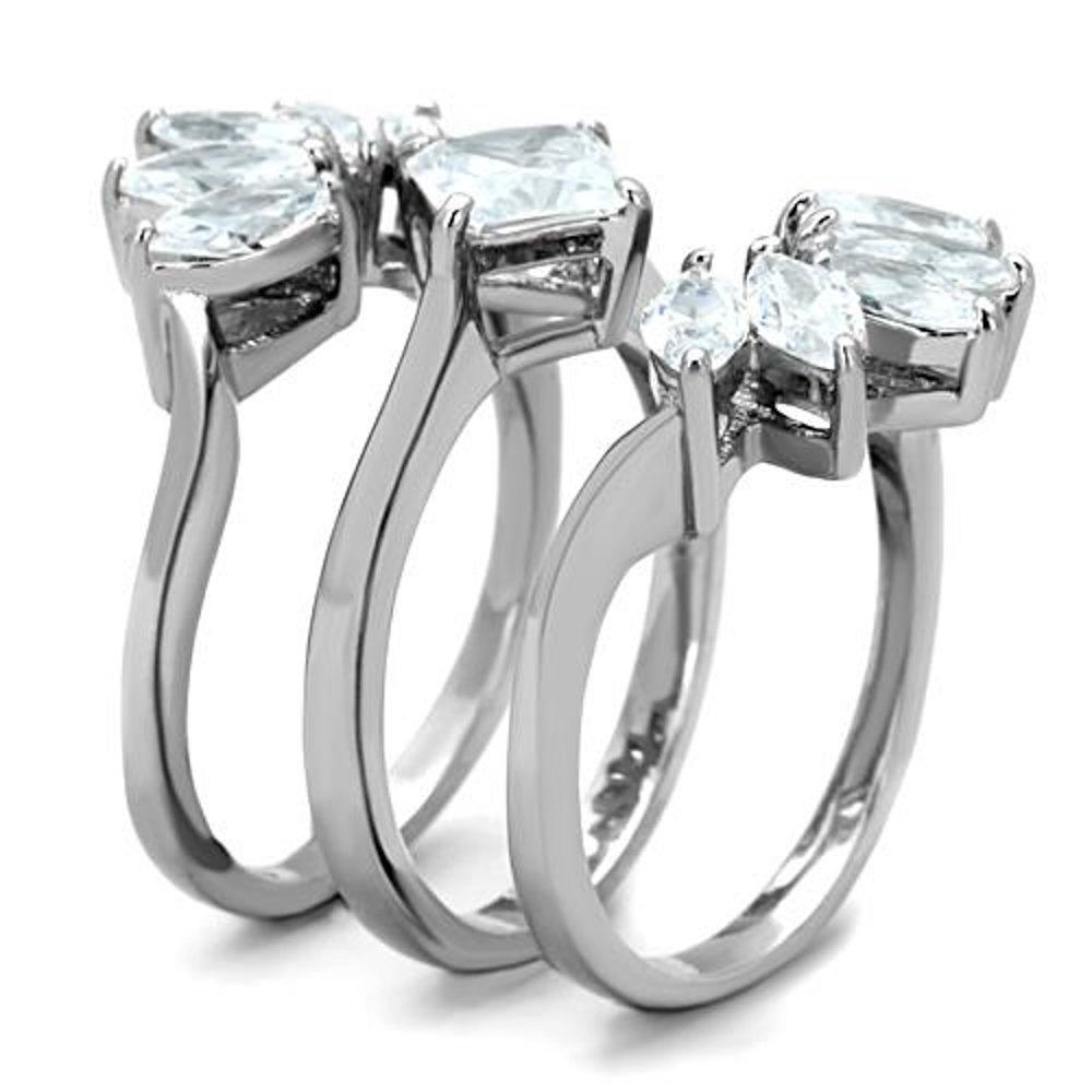 Marimor Jewelry Women's Stainless Steel 316 AAA Grade Cubic Zirconia 3 Piece Wedding Ring Set Size 9