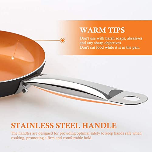 SHINEURI 5 Pieces Copper Cookware Copper Pans and Pot Nonstick Pot and Pans Copper Nonstick Cookware, Ceramic Pot and Pans, Copper Pot - 8 inch Pan, 9.5 inch Frying Pan and 2.5 qt Pot with Lid