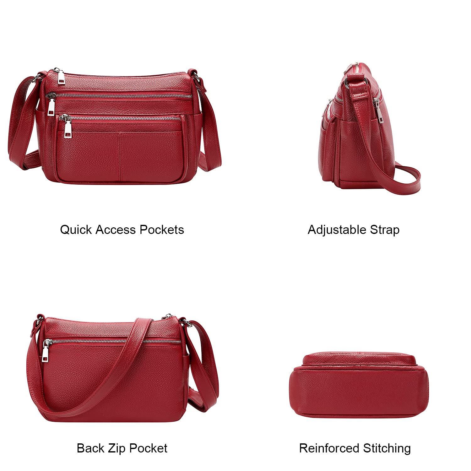 Over Earth Crossbody Bag for Women Soft Leather Purses and Handbags Multi Pockets Messenger Bag (Classic Black)