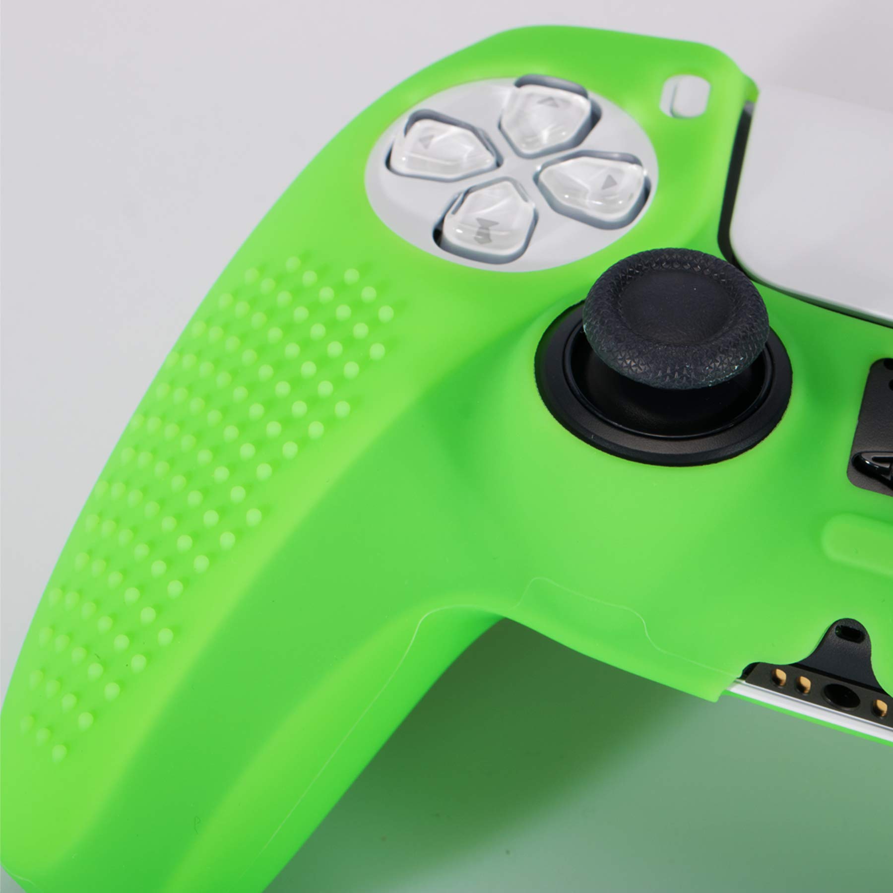 Playrealm Soft 3D Dots Silicone Skin Cover x 1 & Thumb Grips x 8 for PS5 Dualsenese Controller (Green)