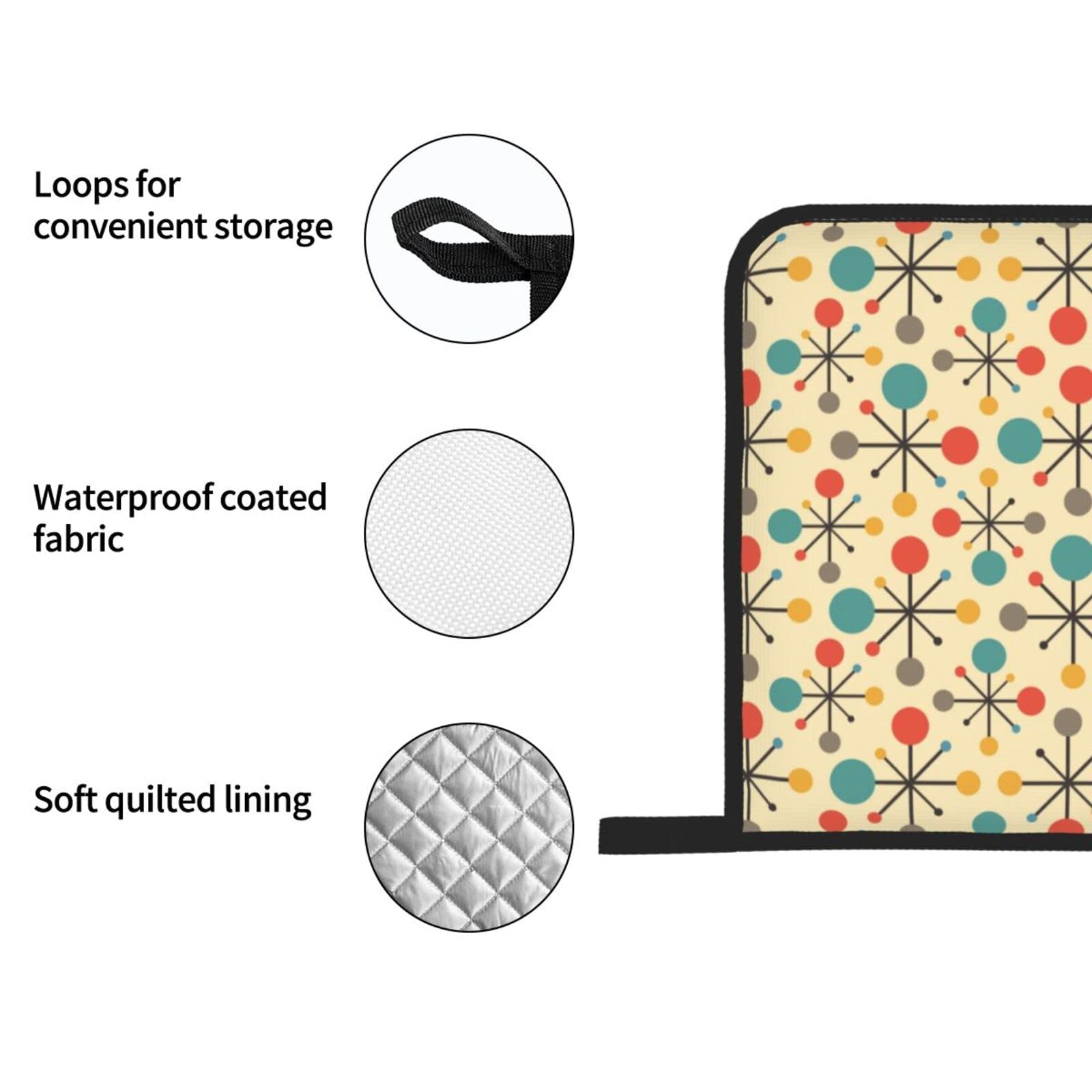 Retro Mid Century Fifties Modern Atomic Oven Mitts and Pot Holders Heat Resistant 4 Pcs Sets Waterproof Non-Slip for BBQ Cooking Baking Grilling