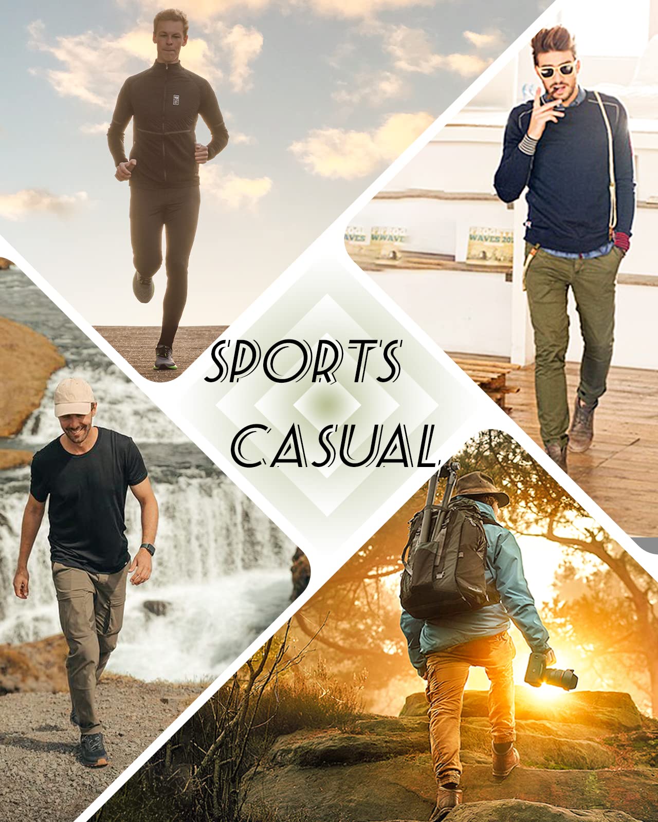 Y YERFONE Mens Hiking Pants Quick Dry Golf Joggers with Pockets Stretch Cargo Pants Slim Fit Lightweight Travel Athletic Workout Dark Khaki
