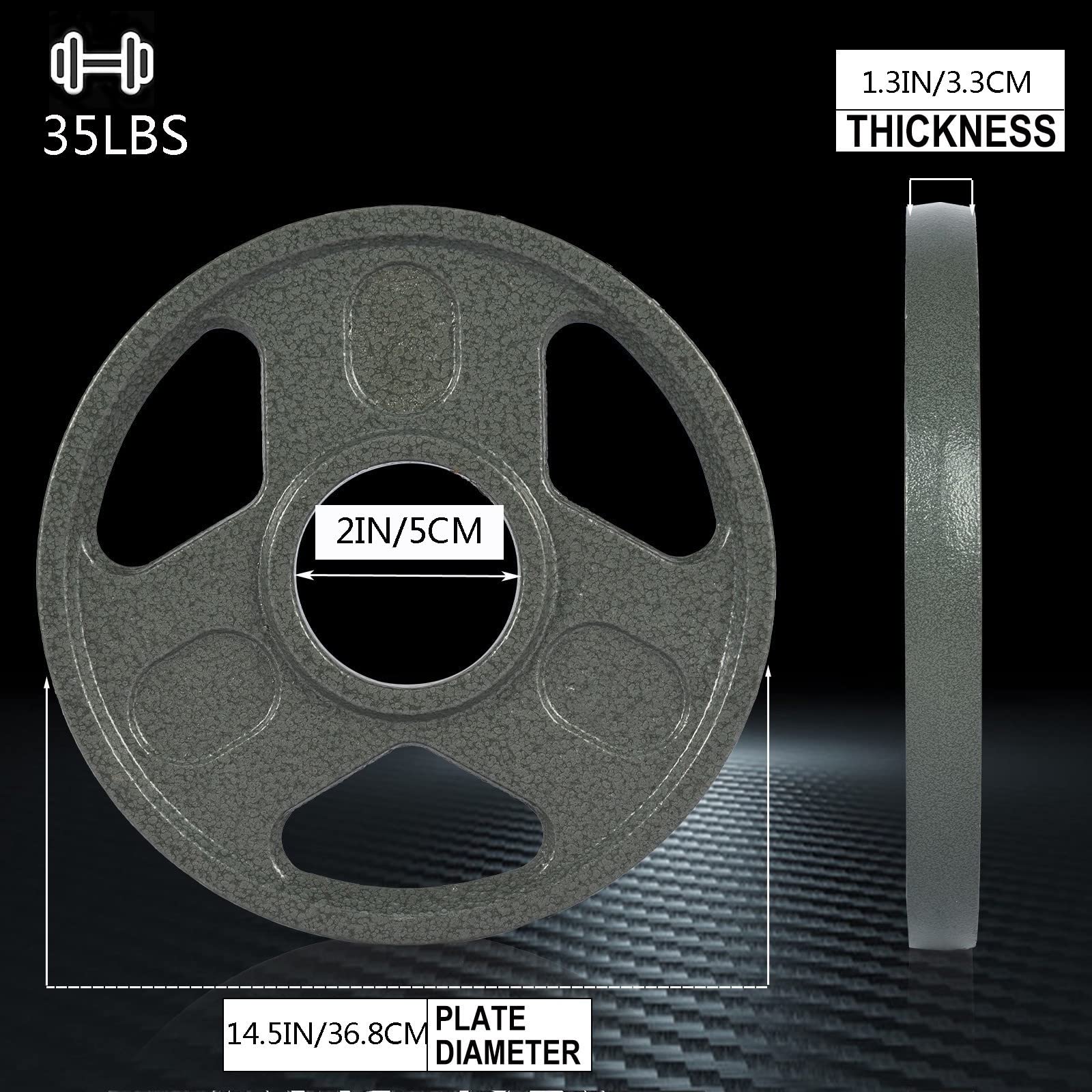 Multiple Olympic 35LB Weight Plates, Bumper Plates Barbell Weights with 2 Inch Grip for Strength Training Weightlifting Weight Loss Home Gym Equipment (3-hole 35lb green)