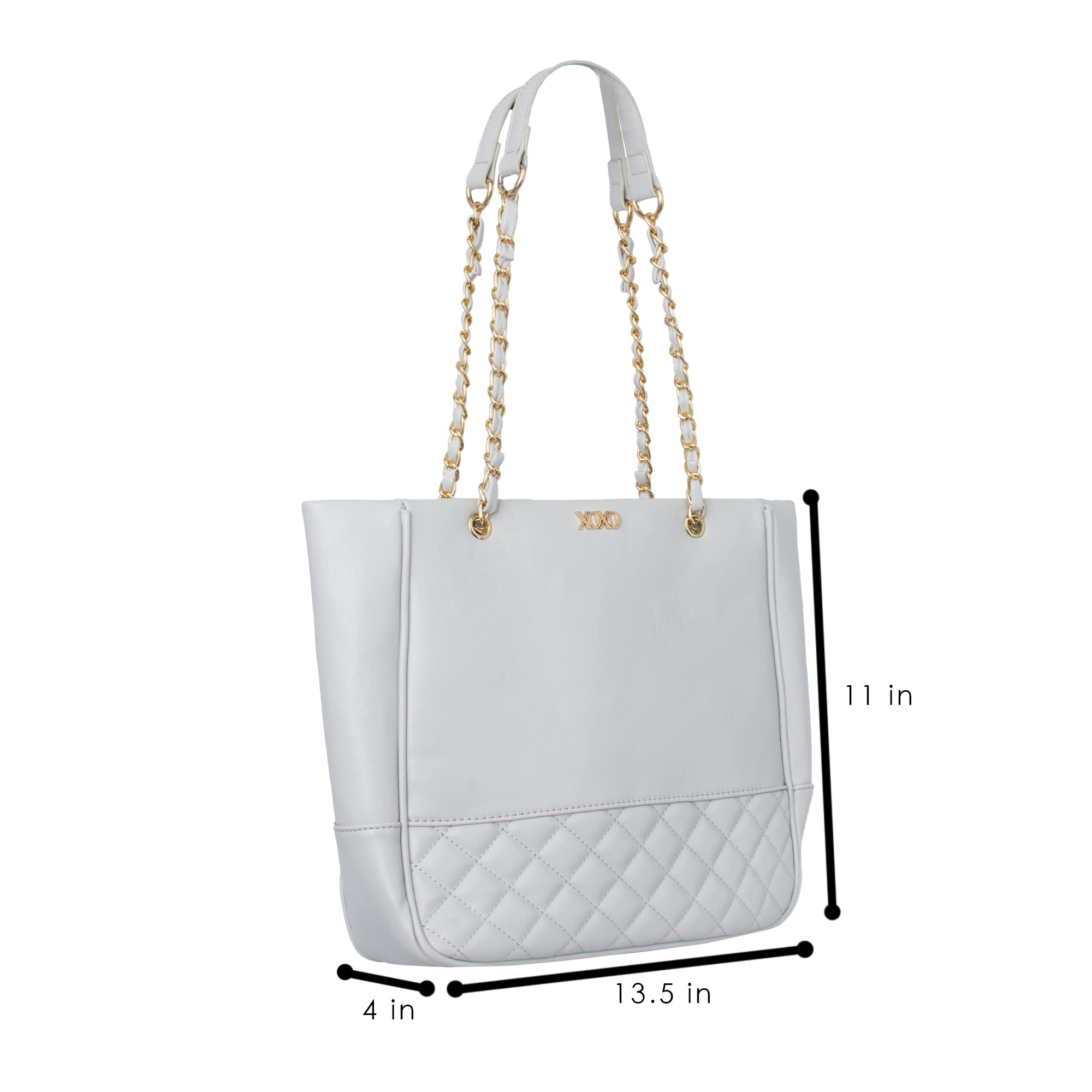 XOXO Women's Grey Vegan Leather Tote Bag With Chain Handle