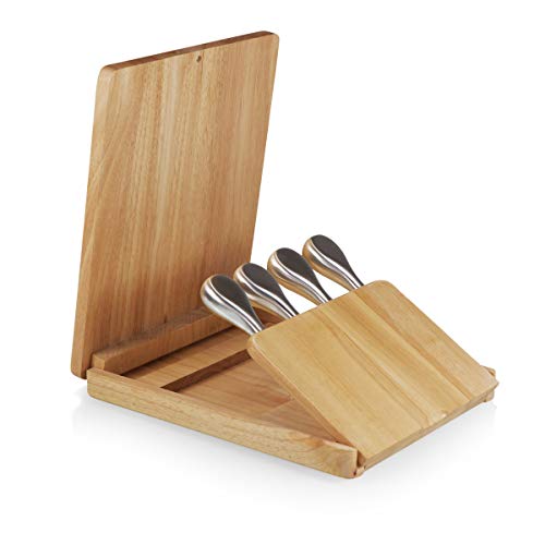 TOSCANA - a Picnic Time brand Asiago Cheese Board and Knife Set, Charcuterie Board Set, Wood Cutting Board with Cheese Knives, (Parawood)