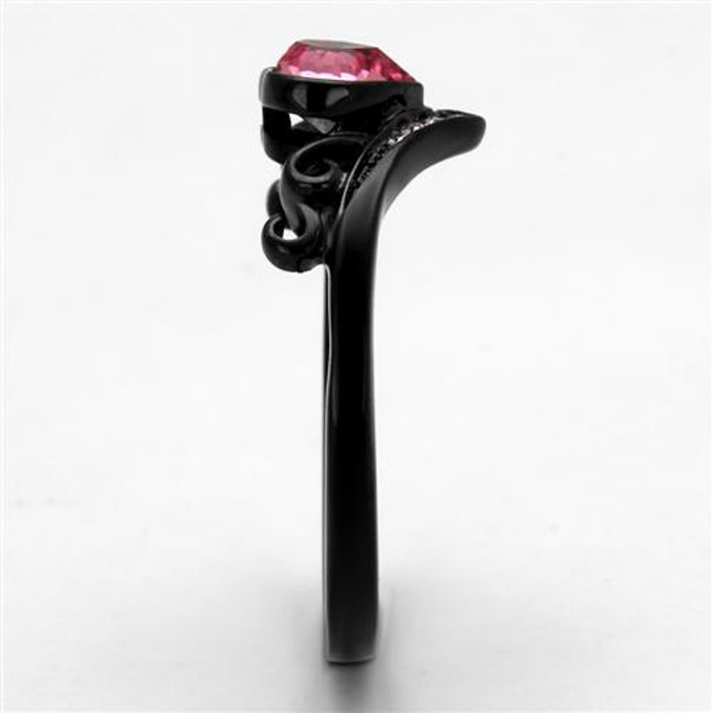 Marimor Jewelry Women's Round Cut Pink Zirconia Black Stainless Steel Heart Fashion Ring Size 7