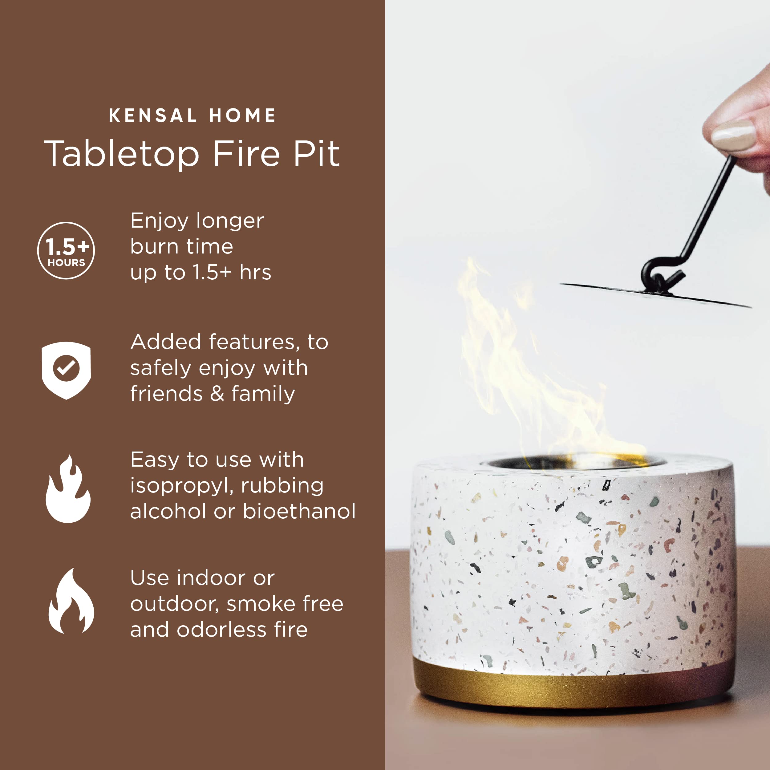Tabletop Fire Pit for Indoor or Outdoor Use - Smokeless and Odorless Table Top Fire Pit Bowl Perfect for S'More, Party and Gifts - Portable Mini Fire Pit Easy to Use and Long Lasting (Terrazzo)